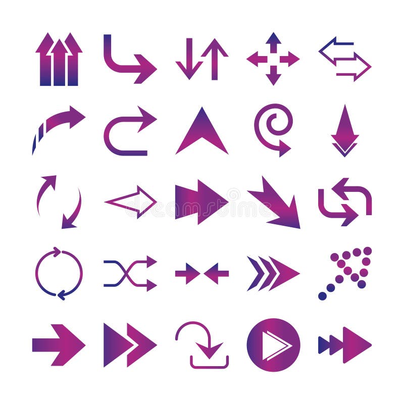 Arrows Direction Guide Cursor Web Navigation Icons Set Gradient Style ...