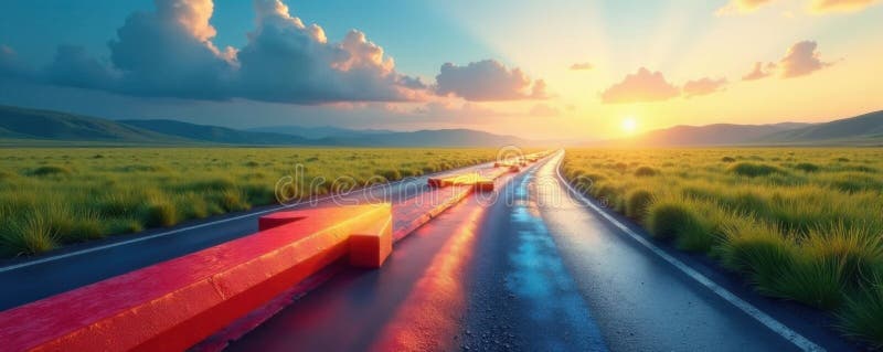 Arrows Diverging on a Forked Road Path Leading into the Distance ...