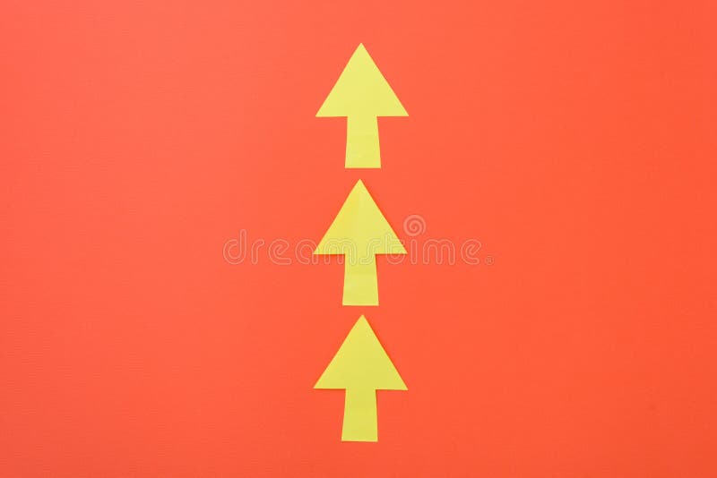 Arrows only Forward. Three Arrows in One Direction. Orange Background ...