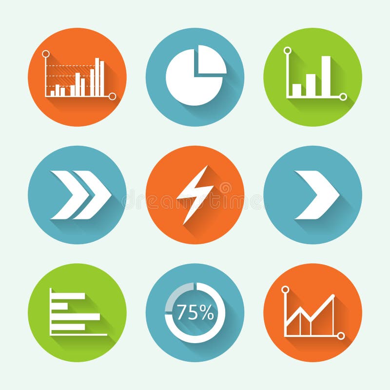 Arrows and Graph Colorful Icon Set, Flat Design. Vector Illustration ...