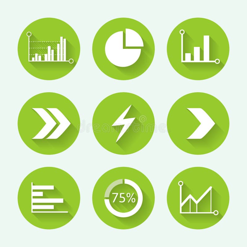 Arrows and Graph Green Icon Set, Flat Design. Vector Illustration ...