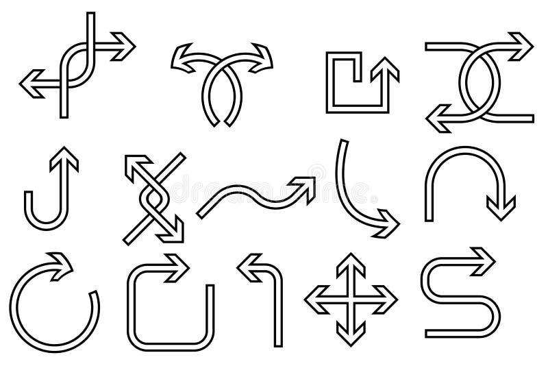 Black Hollow Arrows. Set of Curved Icons Stock Vector - Illustration of ...