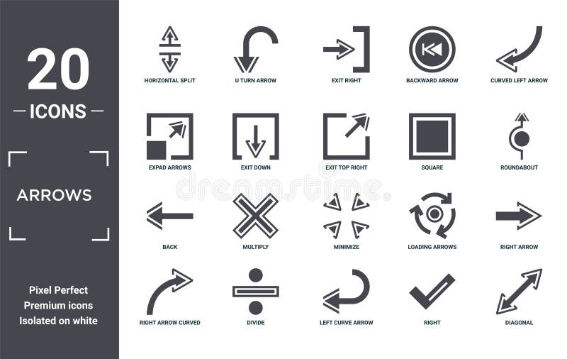 Arrows Icon Set. Include Creative Elements As Horizontal Split, Curved ...