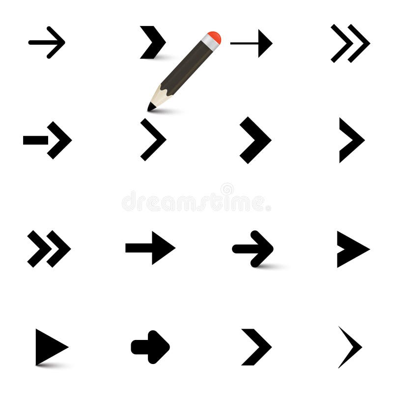 Arrows Icons Set with Pencil Stock Vector - Illustration of home ...