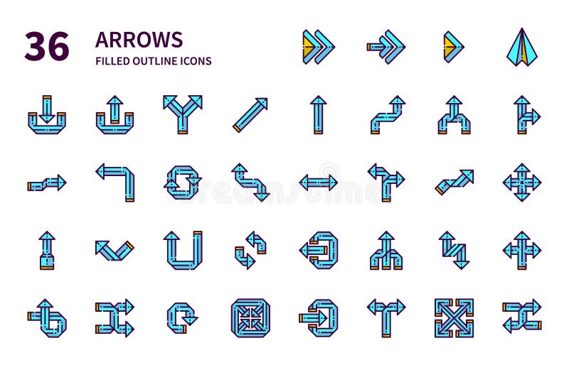Arrows Filled Outline Icons. Stock Vector - Illustration of document ...