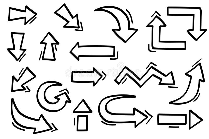 Arrows Line Hand Drawn Doodle Collection.Vector Illustration Stock ...