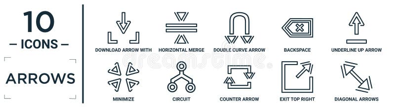 Arrows Linear Icon Set. Includes Thin Line Download Arrow with Line ...