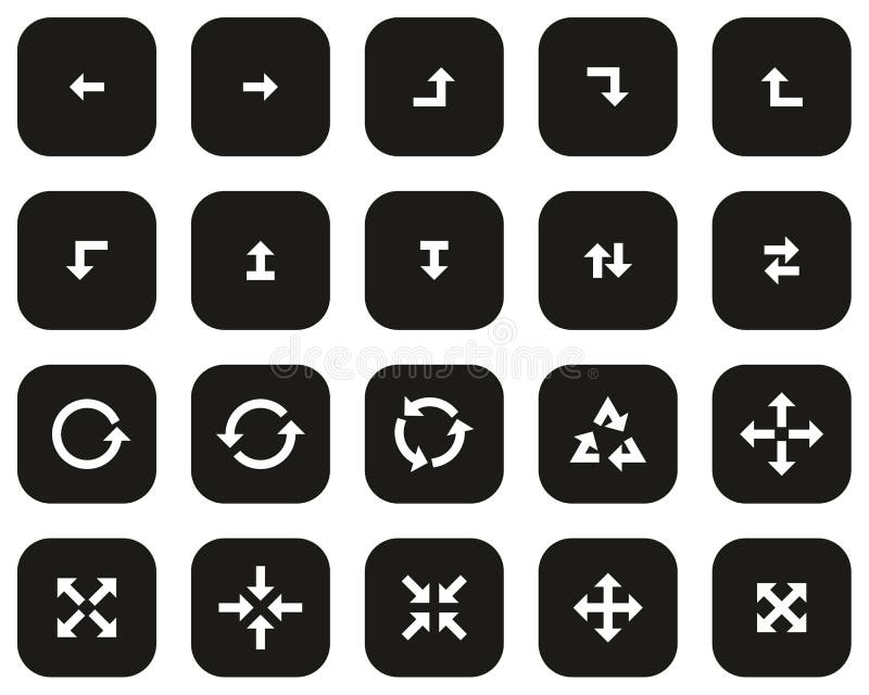Arrows or Navigation Icons White on Black Flat Design Set Big Stock ...