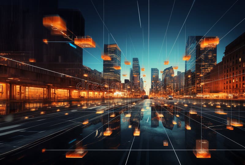 Arrows and Network Interface in New York on Empty Space for Text ...