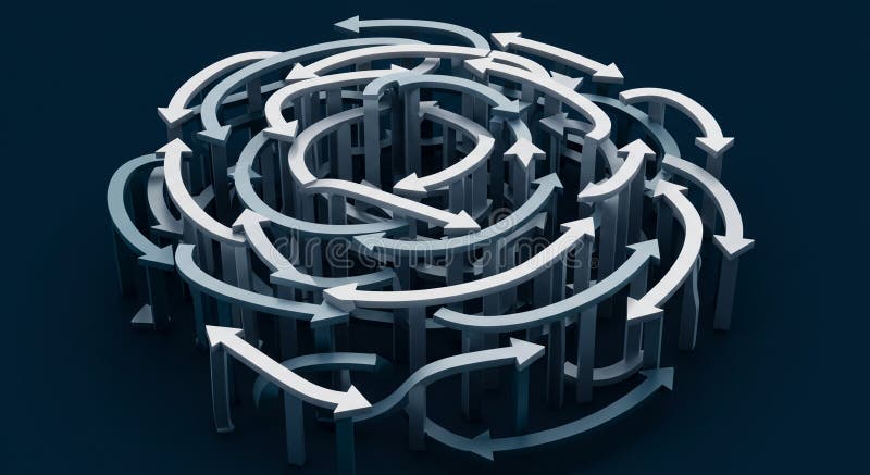 Arrows Pointing in Circular Pattern on Dark Blue Background Stock ...