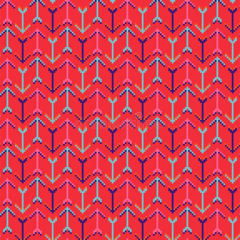 Arrows Red Geometric Seamless Pattern Pixelart Texture. Stock Vector ...