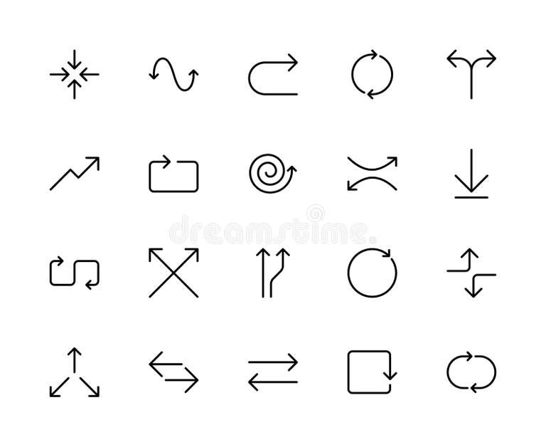 Arrows Related Vector Linear Icons Set. Contains Such Icons As Arrows, Diagonal, Curved, Round ...