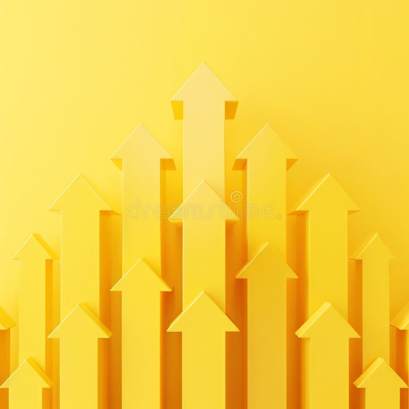 Arrows Rising in 3D, Yellow Backdrop, Signifying Business Development ...