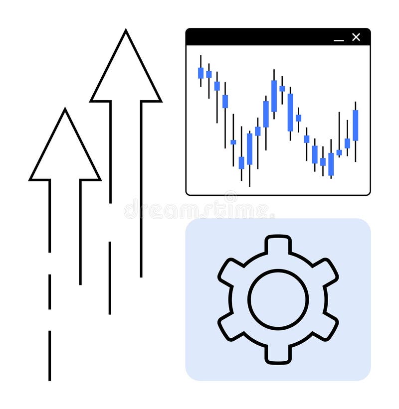 Growth Arrows, Financial Chart, and Gear Icon Representing Progress, Analytics, and Optimization ...