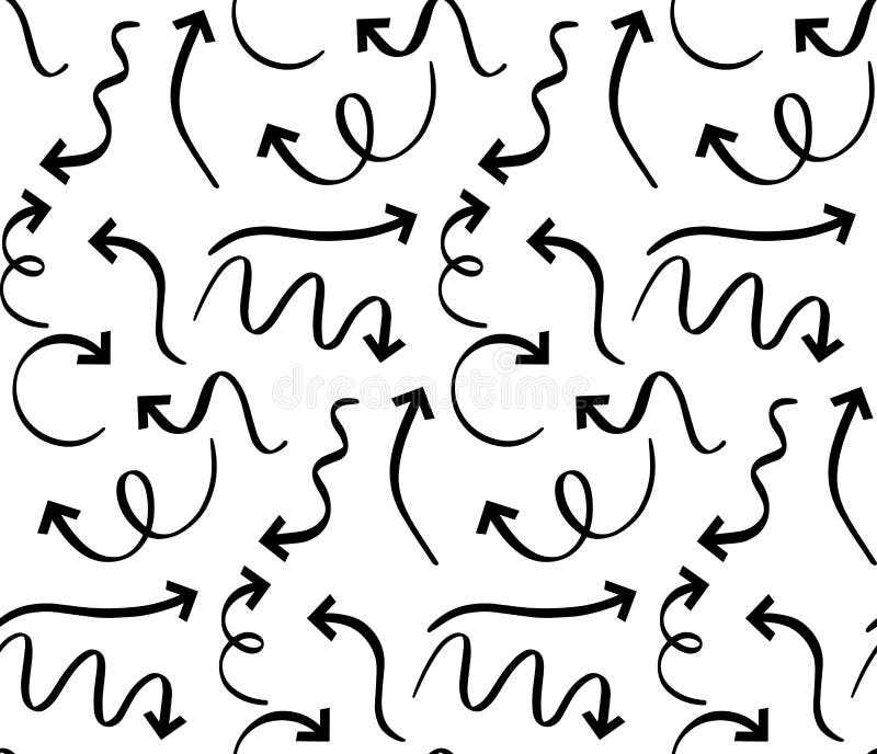 Arrows Seamless Pattern. Doodle Curved Arrow Handmade Texture Stock ...