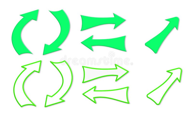 High Resolution Set of Green Curved Arrows on Transparent Background ...