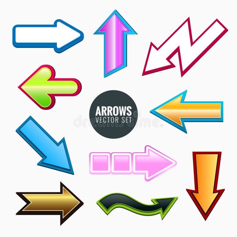 Arrows Set, Colorful Different Styles Stock Vector - Illustration of ...