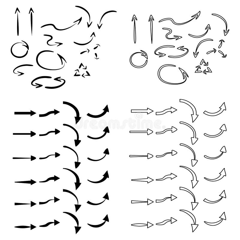 Arrows Set, Hand Drawn Arrows Set, Sketched Style Stock Vector ...