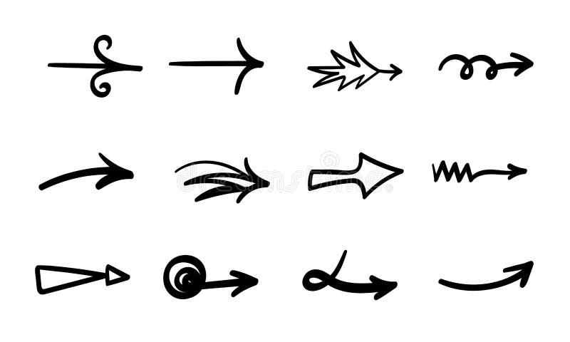 Arrows Set. Hand Drawn Direction Indicator Elements. Simple Doodle ...