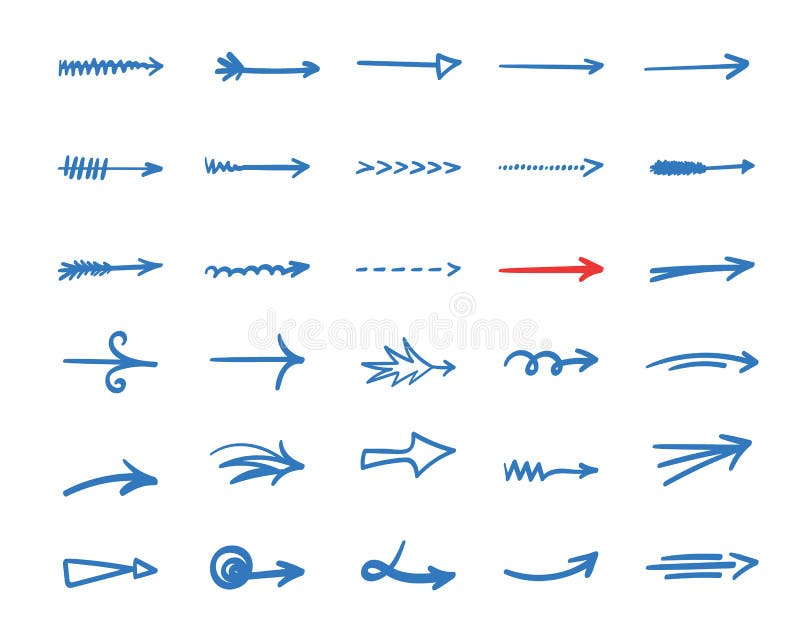 Arrows Set. Hand Drawn Direction Indicator Elements. Simple Doodle ...