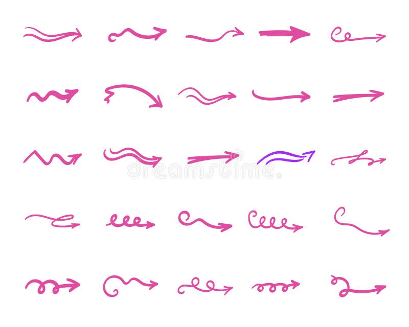 Arrows Set. Hand Drawn Direction Indicator Elements. Simple Doodle ...