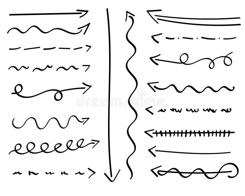 Arrows Set, Hand Drawn Doodle Direction Twist Indicators, Pointers and ...