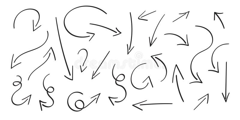 Arrows Set, Hand Drawn Doodle Direction Twist Indicators, Pointers and ...