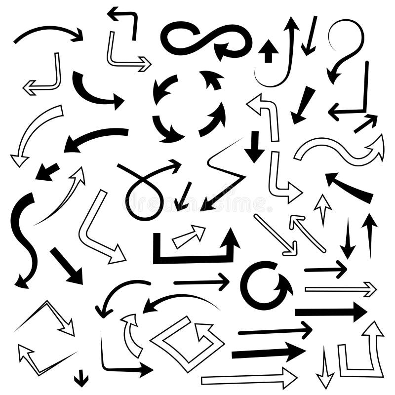 Arrows Set. Mixed Style Black Flat Icons Stock Vector - Illustration of ...