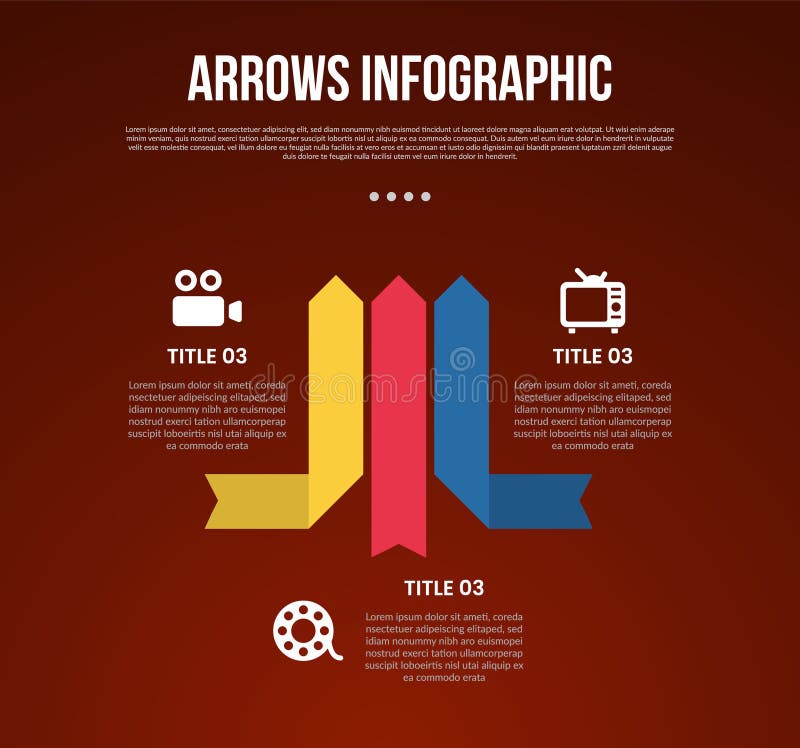 Arrows Template Infographic with Arrow Rectangle Shape Centered with 3 ...