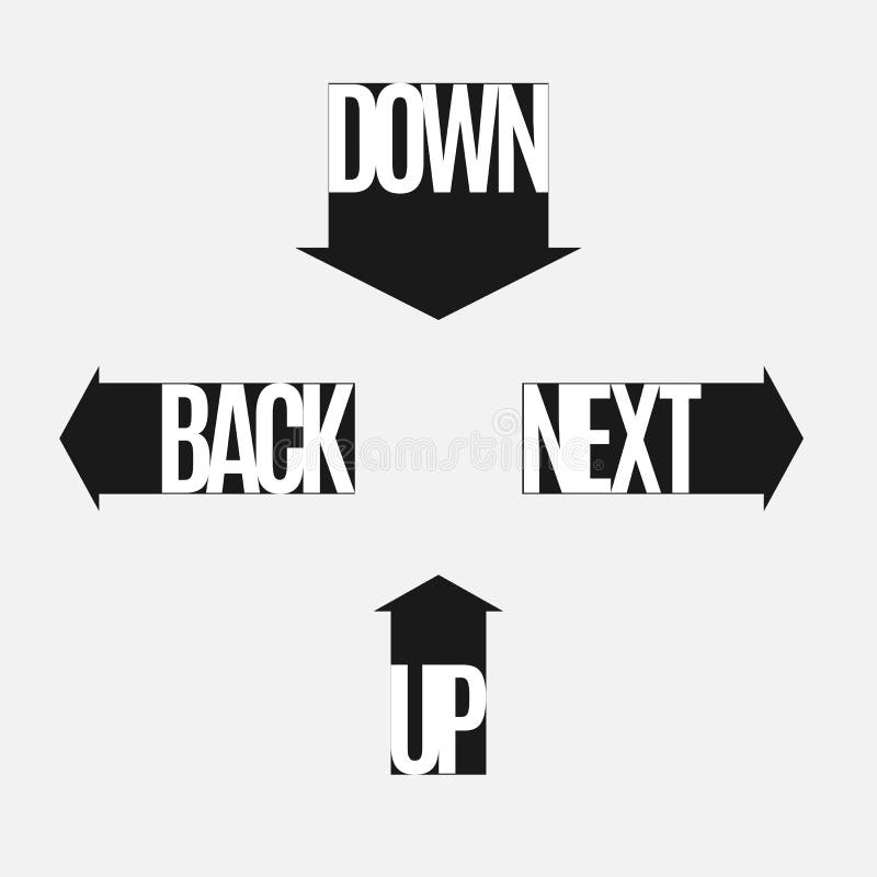 Arrows with Text Next Up Down Back Set Sign Symbol Icon in the Form of ...