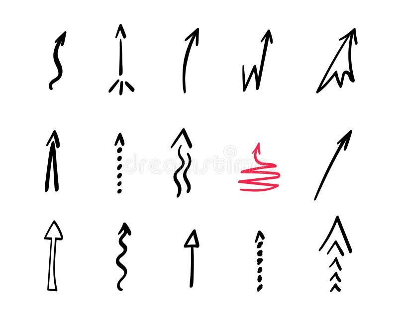 Arrows Set. Hand Drawn Direction Indicator Elements. Simple Doodle ...