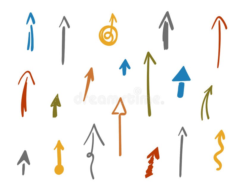 Arrows Up Set. Hand Drawn Direction Indicator Elements. Simple Doodle ...
