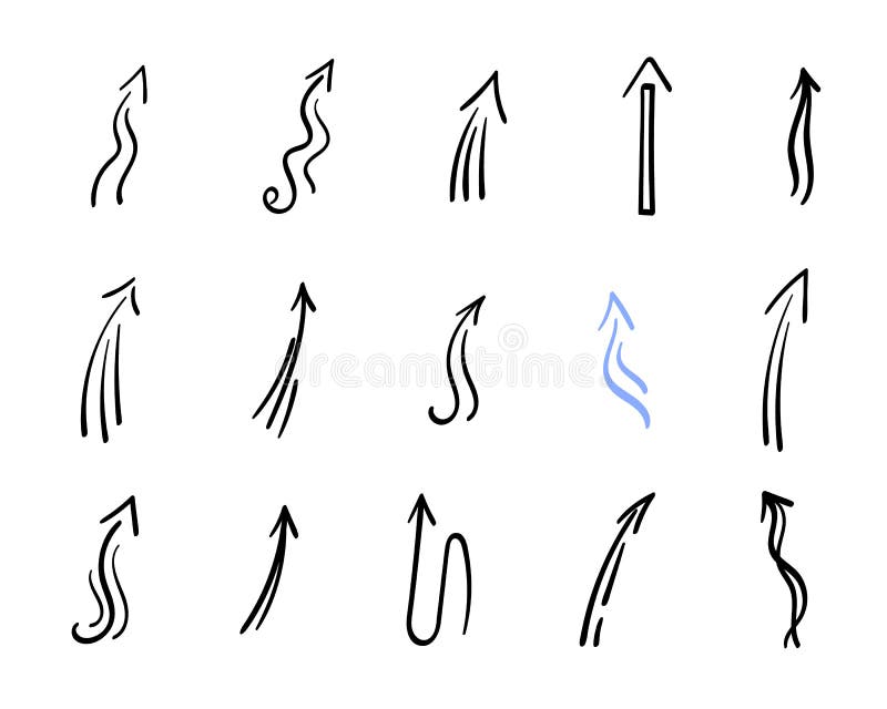 Arrows Up Set. Hand Drawn Direction Indicator Elements. Simple Doodle ...