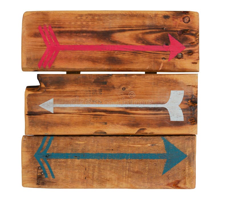 Arrows on Weathered Wood Sign Isolated on White Stock Photo - Image of ...