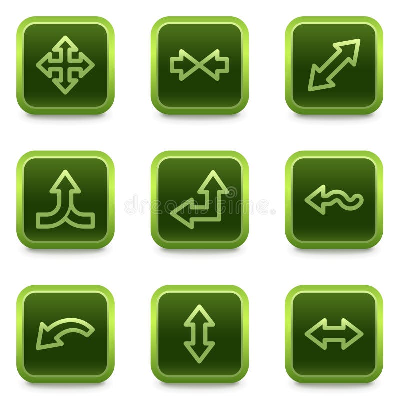 Arrows Web Icons Set 1, Green Square Buttons Stock Vector ...