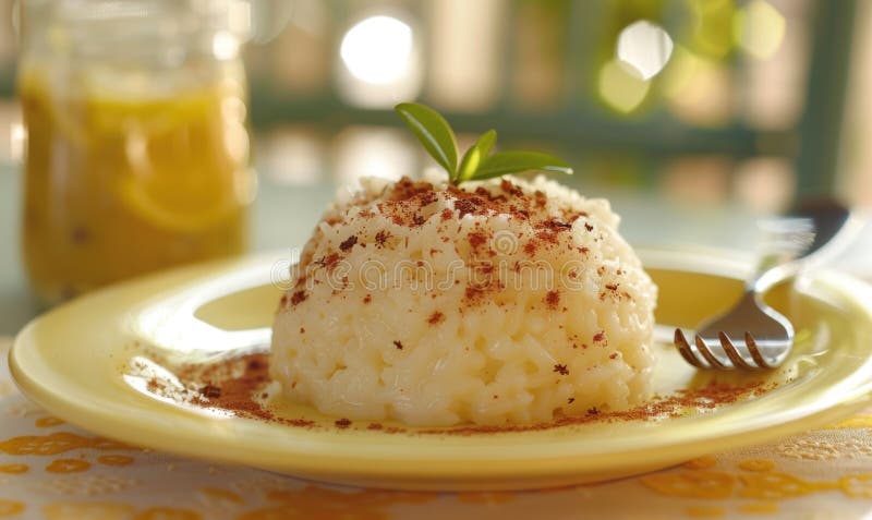 Arroz Con Leche (rice Pudding) with Cinnamon on a Pastel Yellow Plate ...
