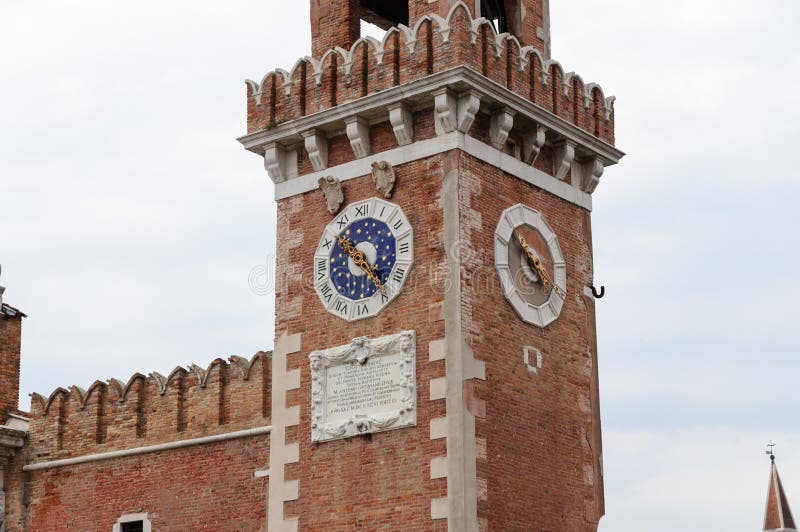 Arsenal of Venice Clock Tower Stock Image - Image of arsenal, clock ...