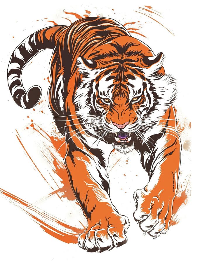 Art of Attacking Tiger. Generative AI Stock Illustration - Illustration ...