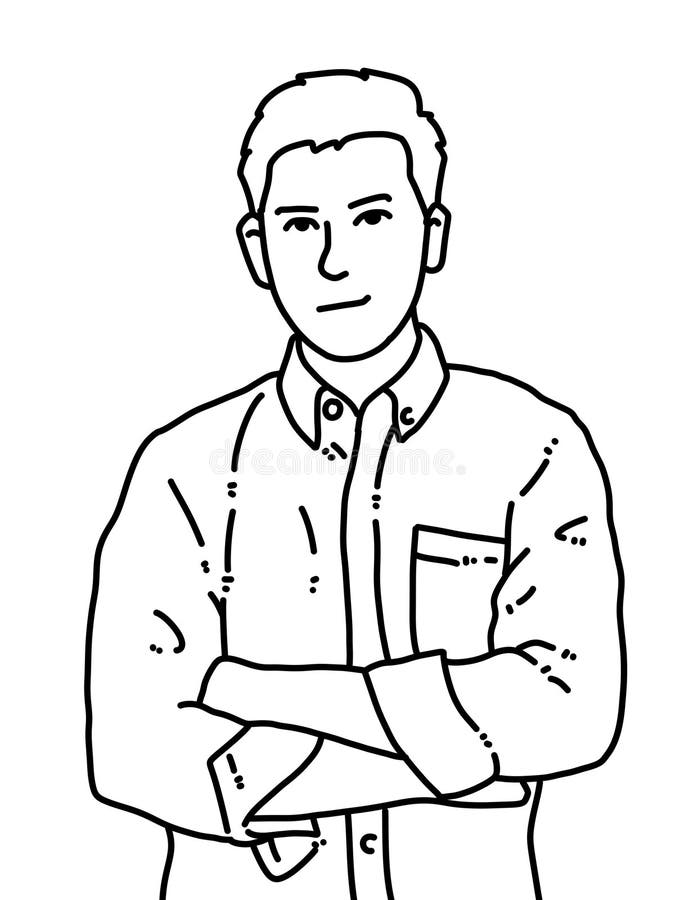 Back and White of Cute Man Cartoon for Coloring Stock Illustration ...