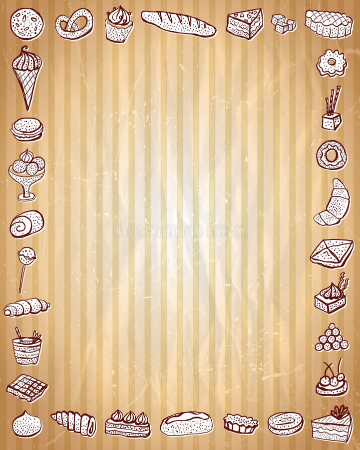 Art Backdrop and Frame with Baked Goods, Doodle Style Stock Vector ...