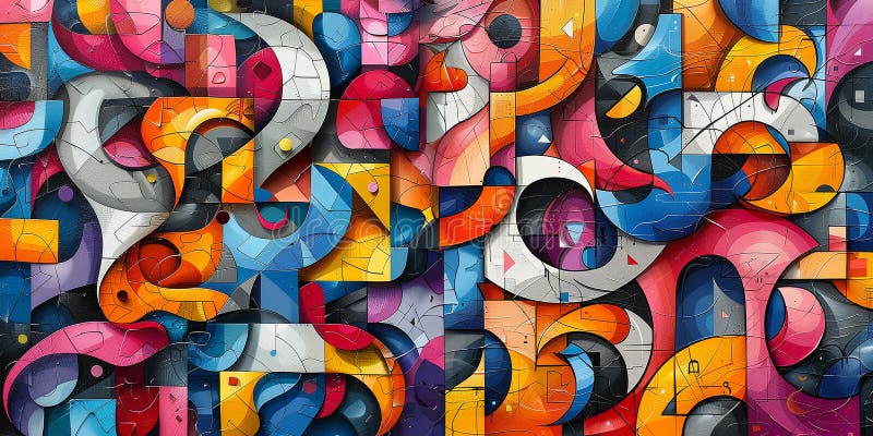 Art Banner in Graffiti Style with Geometric Meshes Stock Illustration ...