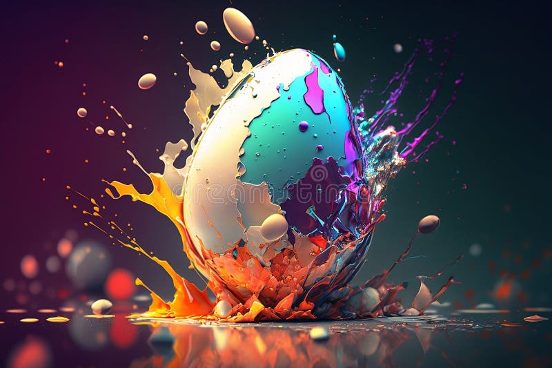 Art Beautiful Easter Egg with Bright Colorful Liquid Splash and Drops ...