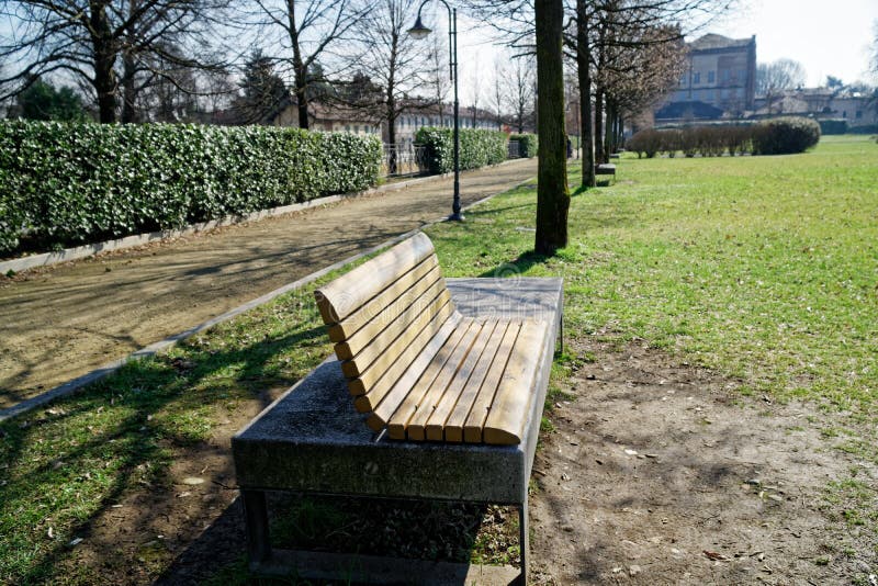 Art Bench in Public Park, Loneliness at Clear Sunny Spring Day Stock ...