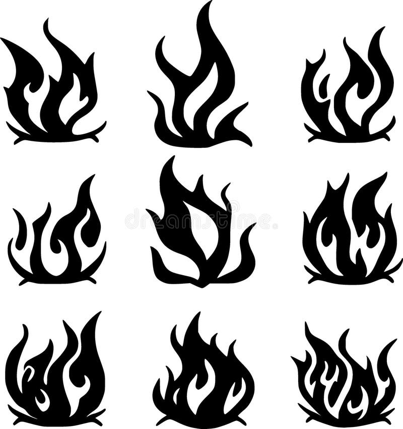 Black Flame Icon Set. Illustration Stock Illustration - Illustration of beautiful, line: 287008689
