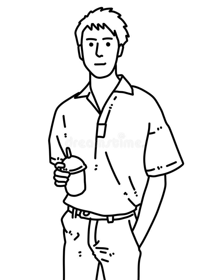 Black and White of Cute Man Cartoon for Coloring Stock Illustration ...
