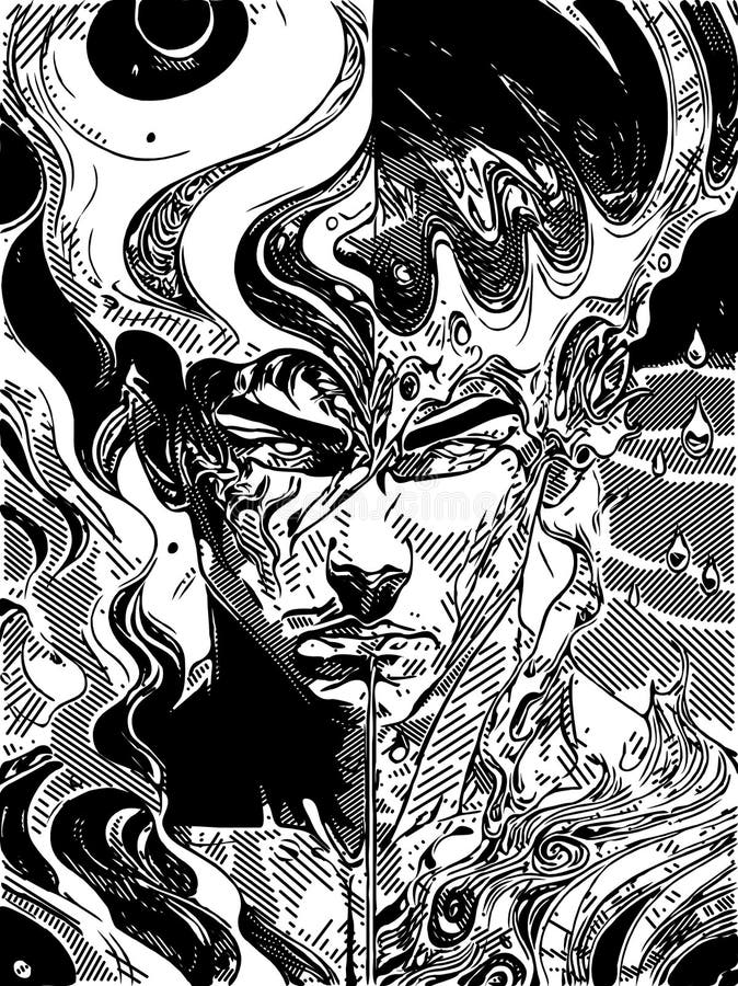 Black and White of Evil Man Cartoon Stock Illustration - Illustration ...