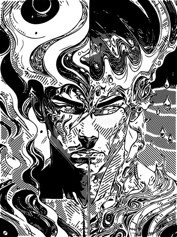 Black and White of Evil Man Cartoon Stock Illustration - Illustration ...