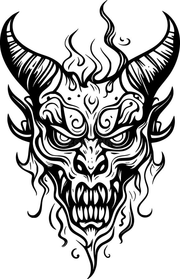 Black and White Tattoo Design of Devil Face Stock Illustration ...
