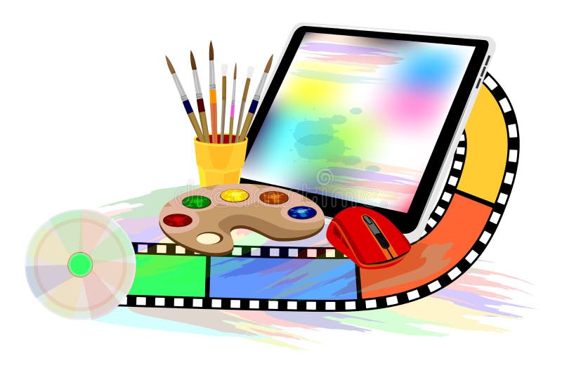 Art Brush with Smart Phone Vector Design Stock Vector - Illustration of ...