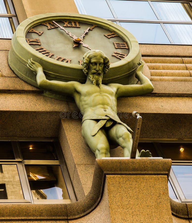 Art on Buildings - Man with a Clock Stock Image - Image of buildings ...